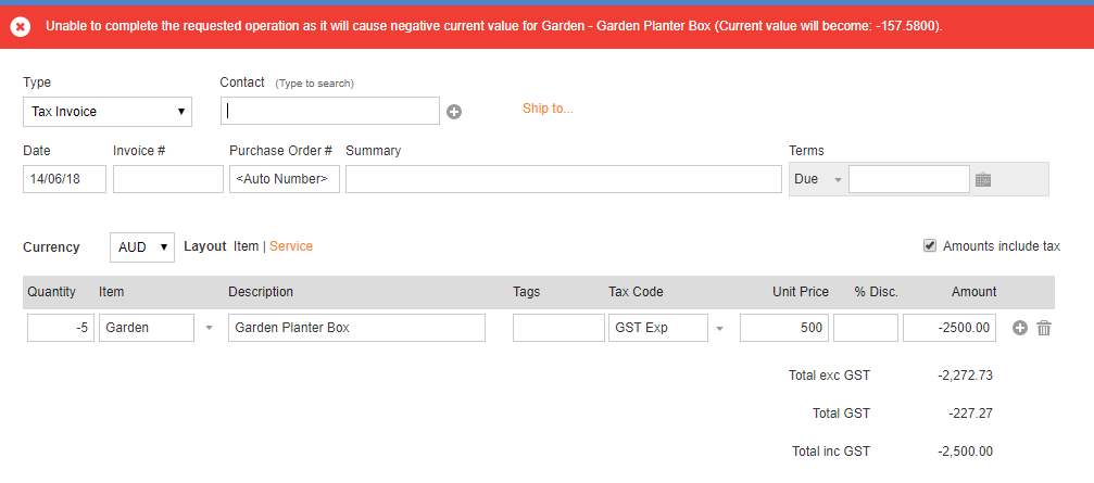 Negative Inventory | Online Accounting